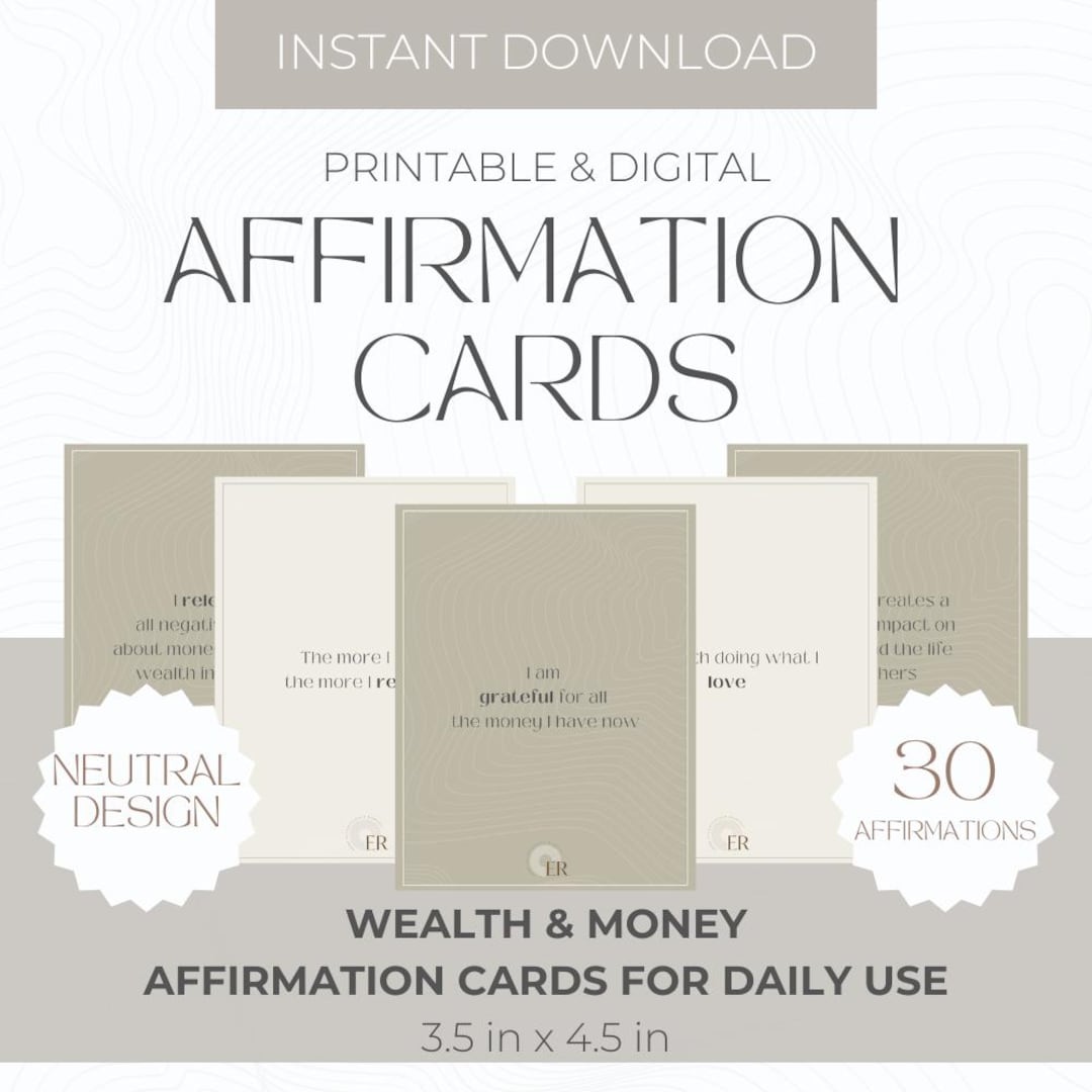 Money Affirmation Cards Printable, Minimal Affirmation Deck, Wealth ...