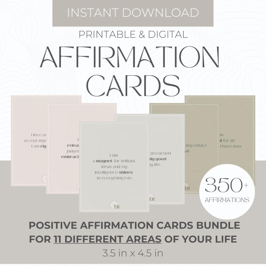 Neutral Affirmation Cards Bundle Printable, Minimal Affirmation Deck ...
