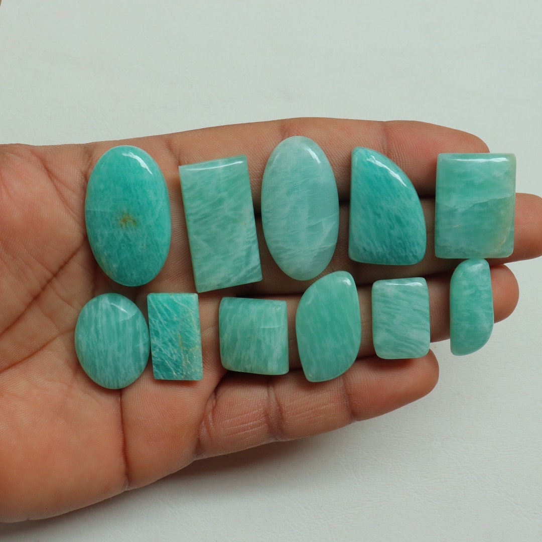 11 Pieces Lot, Aqua Amazonite Cabochon, Natural Aqua Amazonite Gemstone ...