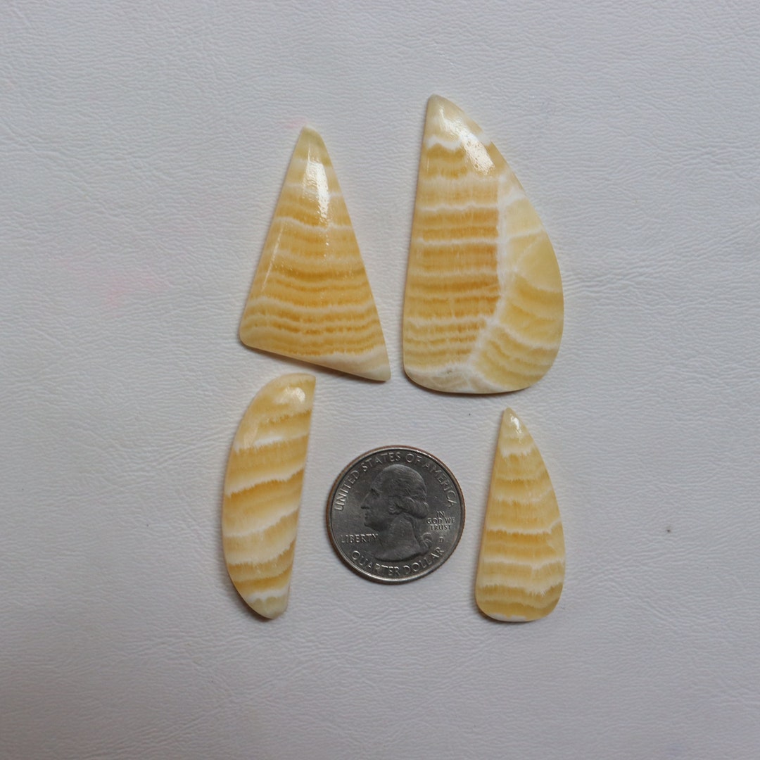 4 Pieces Yellow Calcite Lace Cabochon, Natural Yellow Calcite Gemstone ...