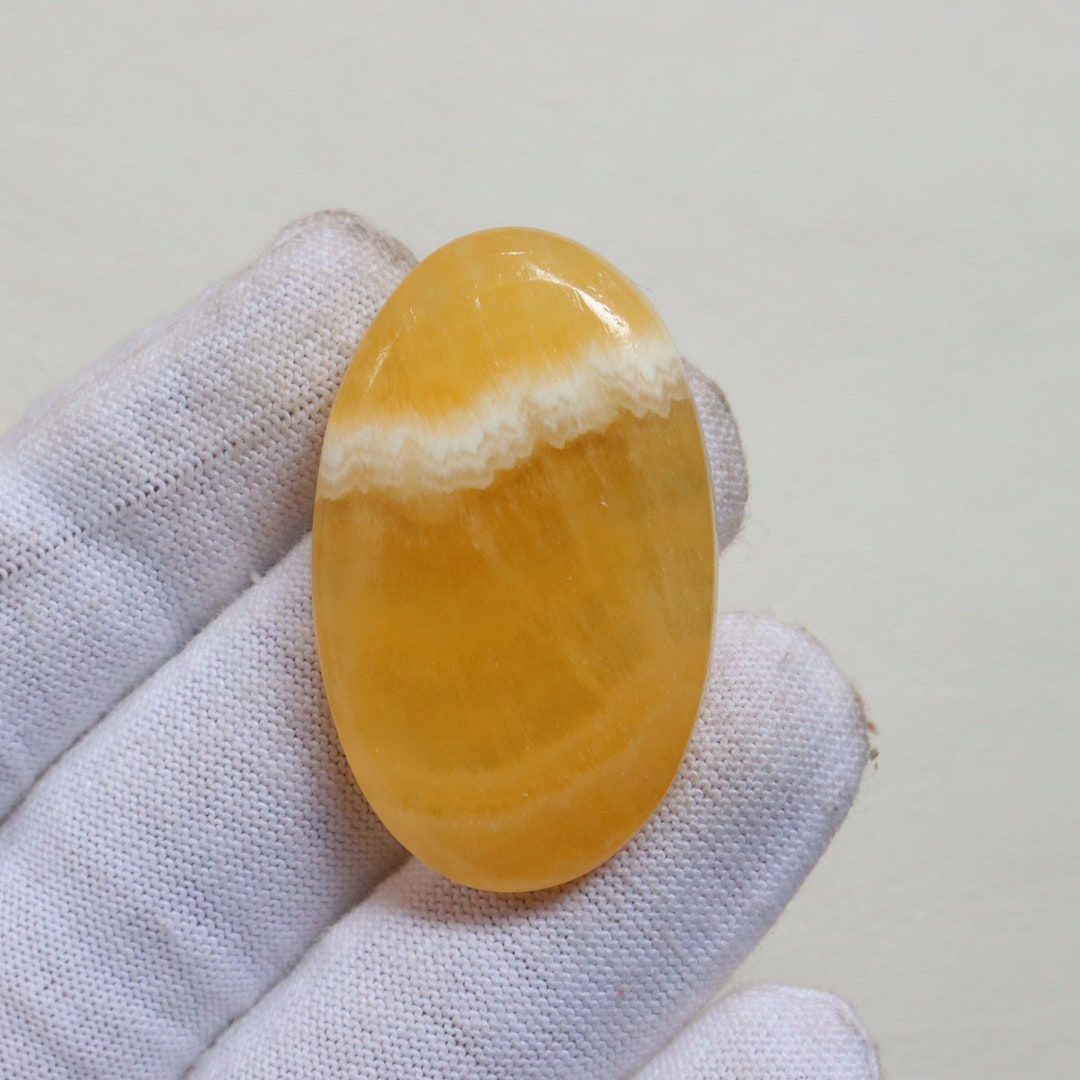 Yellow Calcite Lace Cabochon, Natural Yellow Calcite Gemstone, Flatback ...
