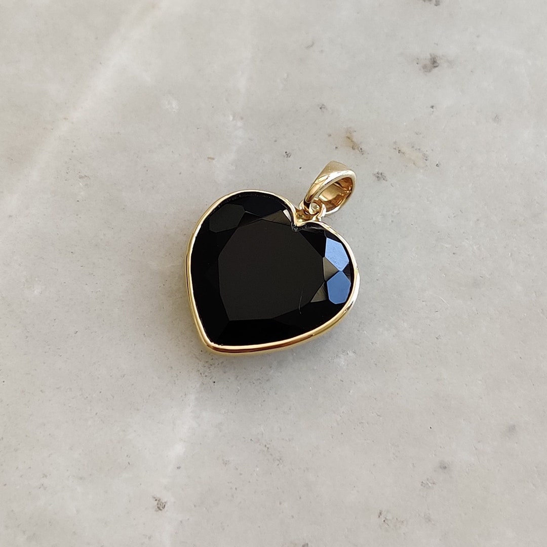 Gold Onyx Heart Pendant Necklace Vintage Onyx Heart Necklace Black Onyx ...