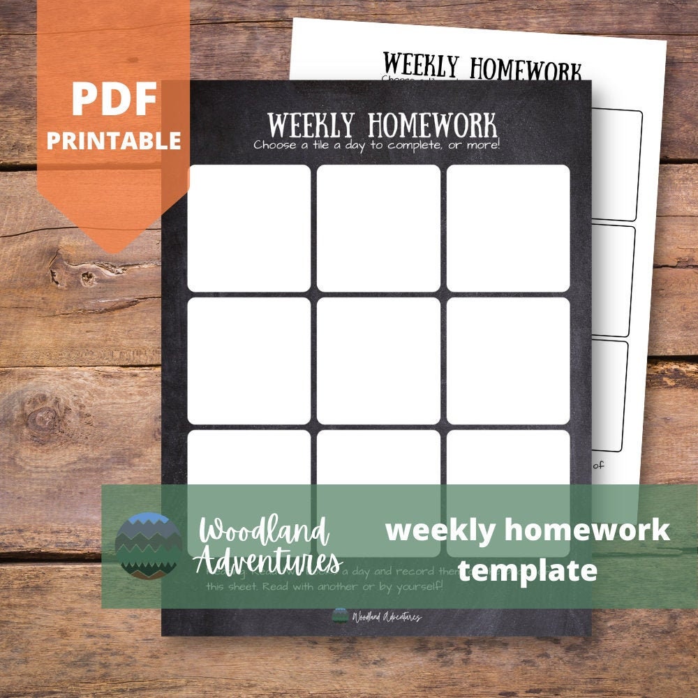 Weekly Homework Template PDF | Etsy