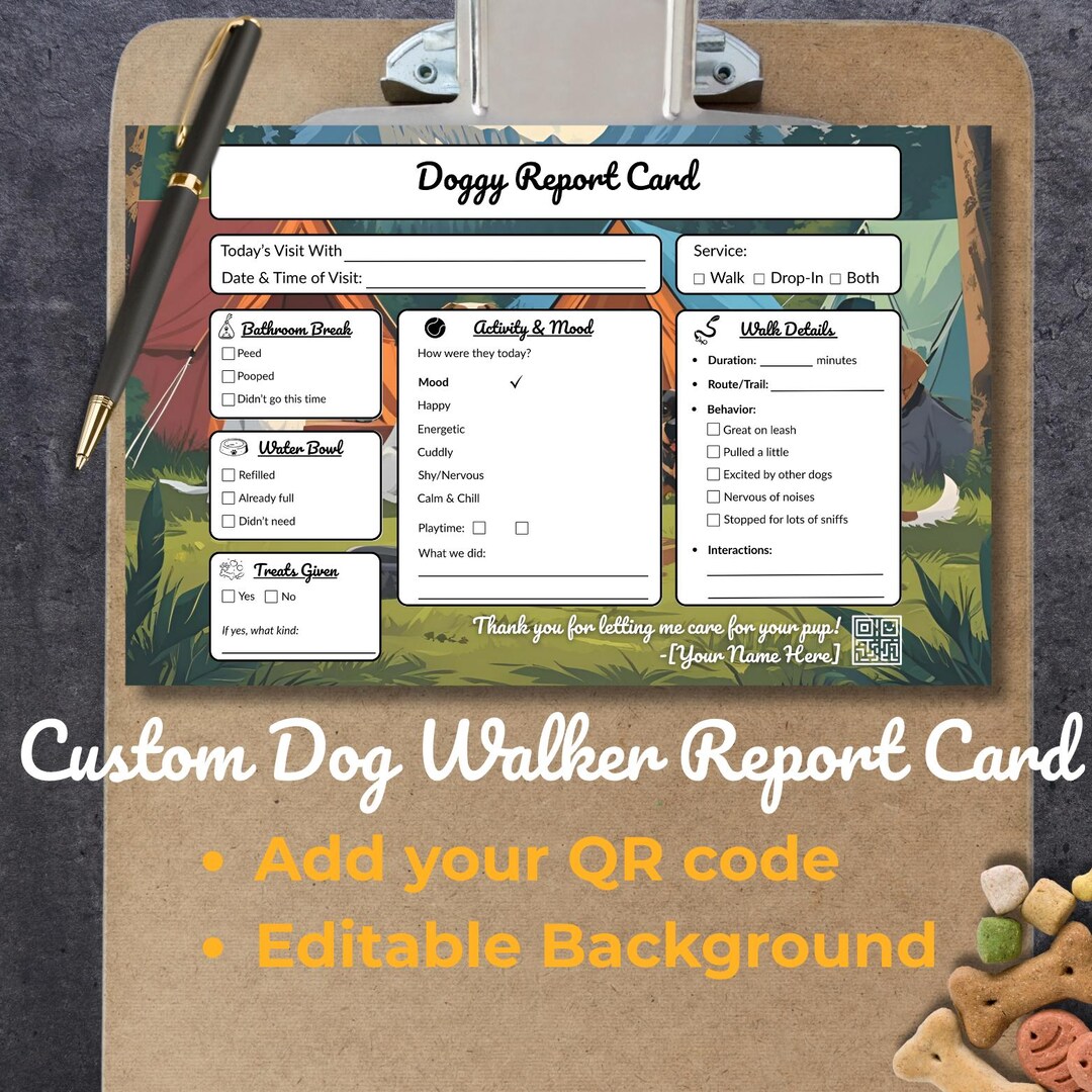 Custom Dog Walker Report Card With QR Code • PDF - Etsy