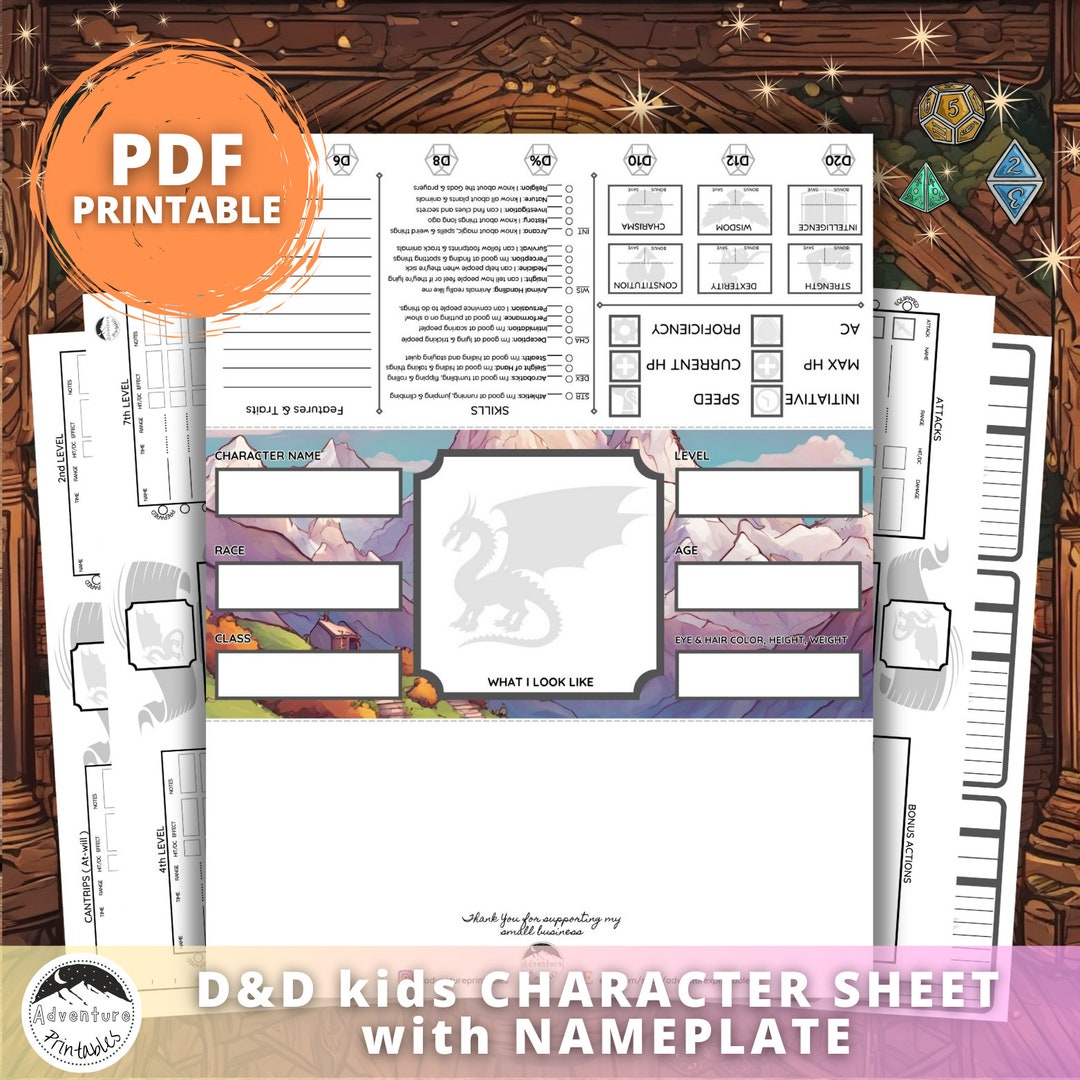 Ultimate Dnd Character Sheet Set for Kids • Custom Nameplate & Spell ...