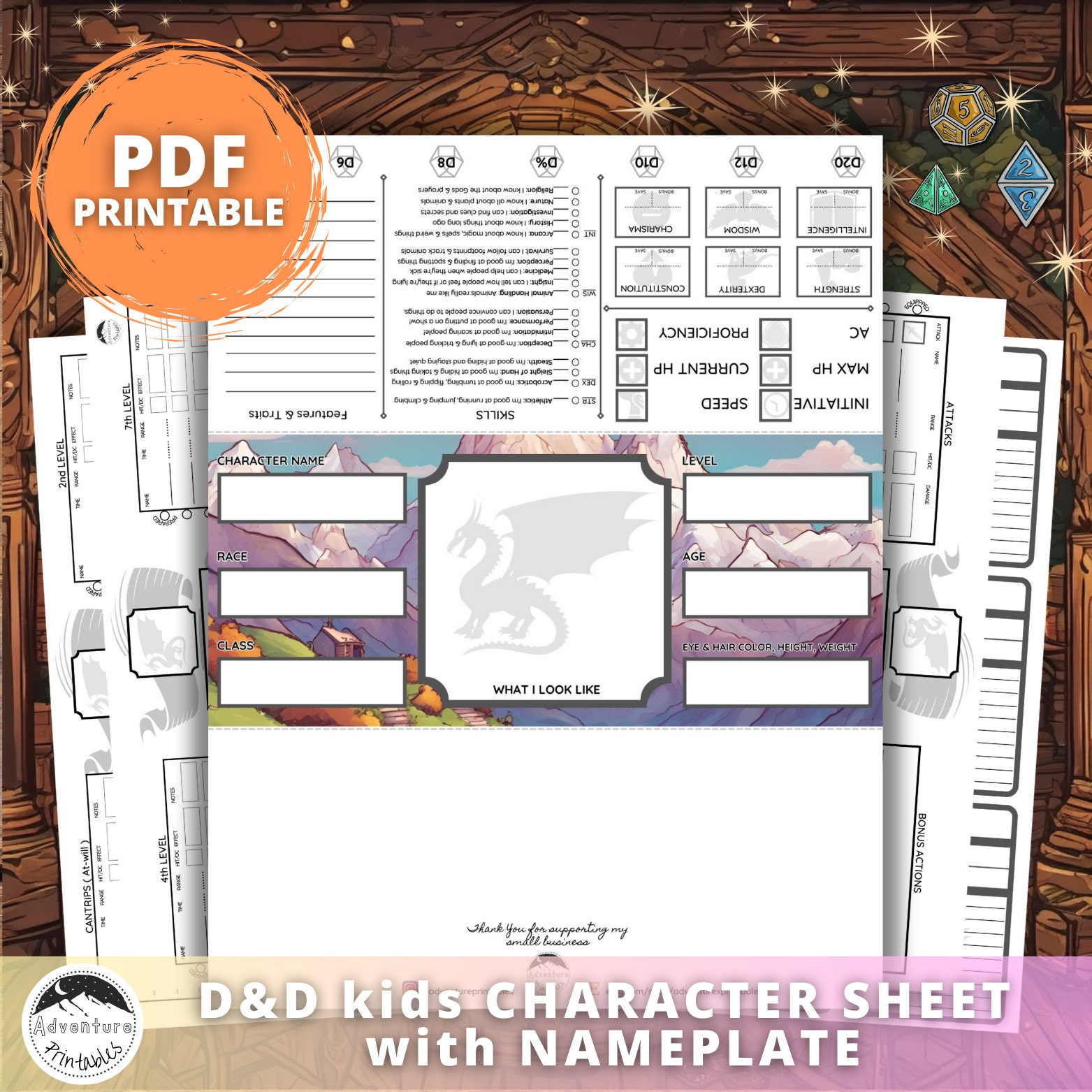 Ultimate Dnd Character Sheet Set for Kids • Custom Nameplate & Spell ...