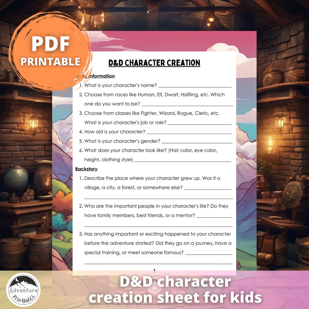 Kid-friendly D&D Character Creation Sheets: Fun Backstory and ...
