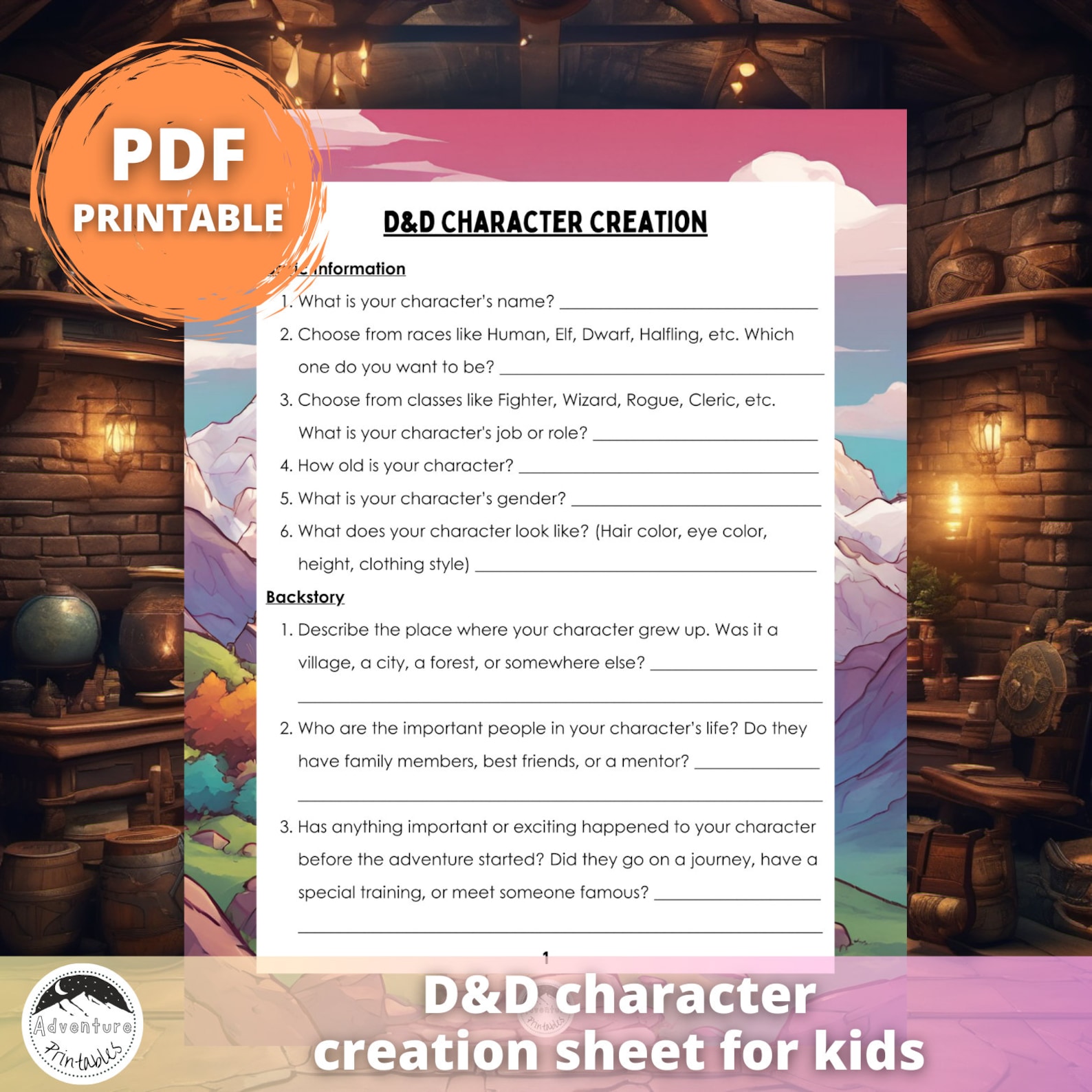 Kid-friendly D&D Character Creation Sheets: Fun Backstory and ...