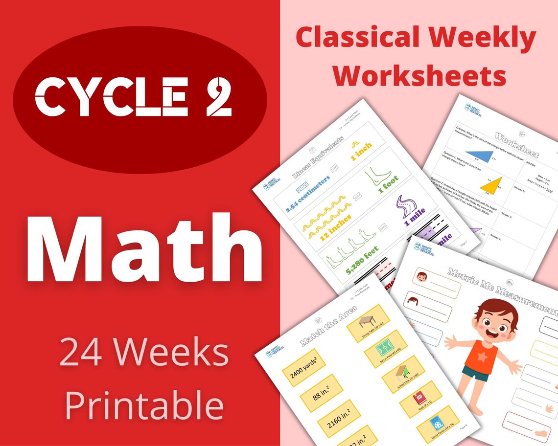 Cycle 2 - Math - Classical Weekly Worksheets - 24 Weeks - Etsy