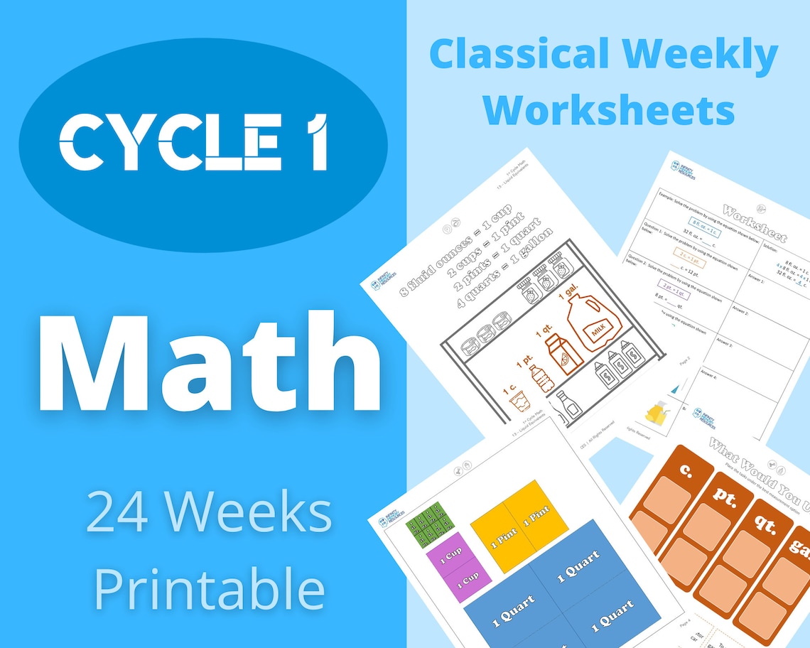 Cycle 1 Math Classical Weekly Worksheets 24 Weeks - Etsy