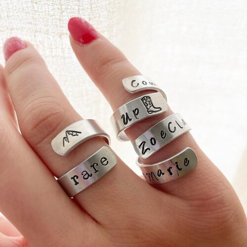 Custom Hand Stamped Metal Wrap Ring - Etsy