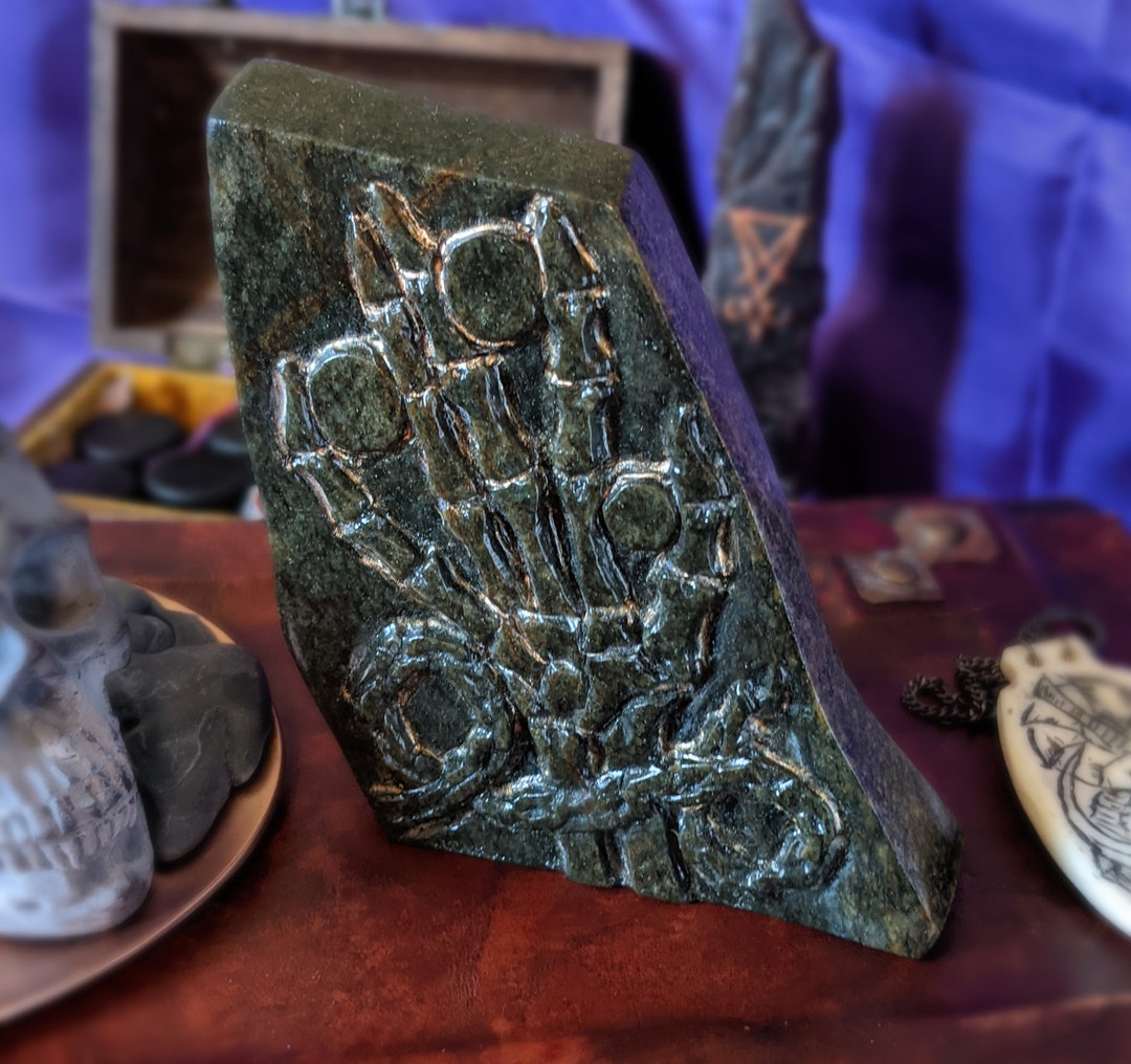 Skeleton Skeletal Hand and Chain Stone Soapstone Steatite Altar Tile ...