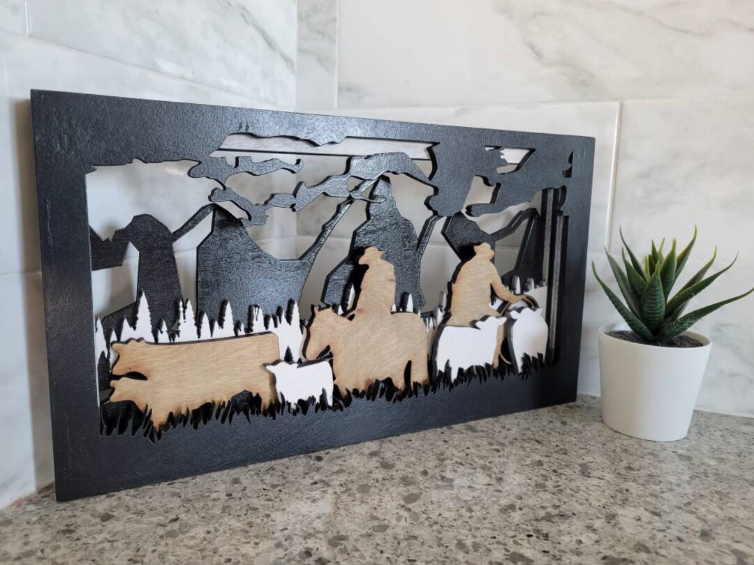 Cowboy Art Frame Rancher Cowgirl Calf and Cow Horse and Rider Horseback ...