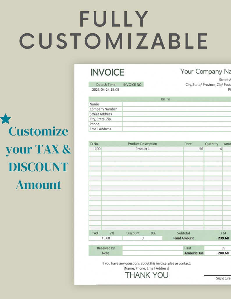 Invoice Template With Excel Formulas| Automatic Calculations ...
