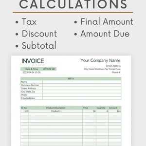 Invoice Template With Excel Formulas| Automatic Calculations ...