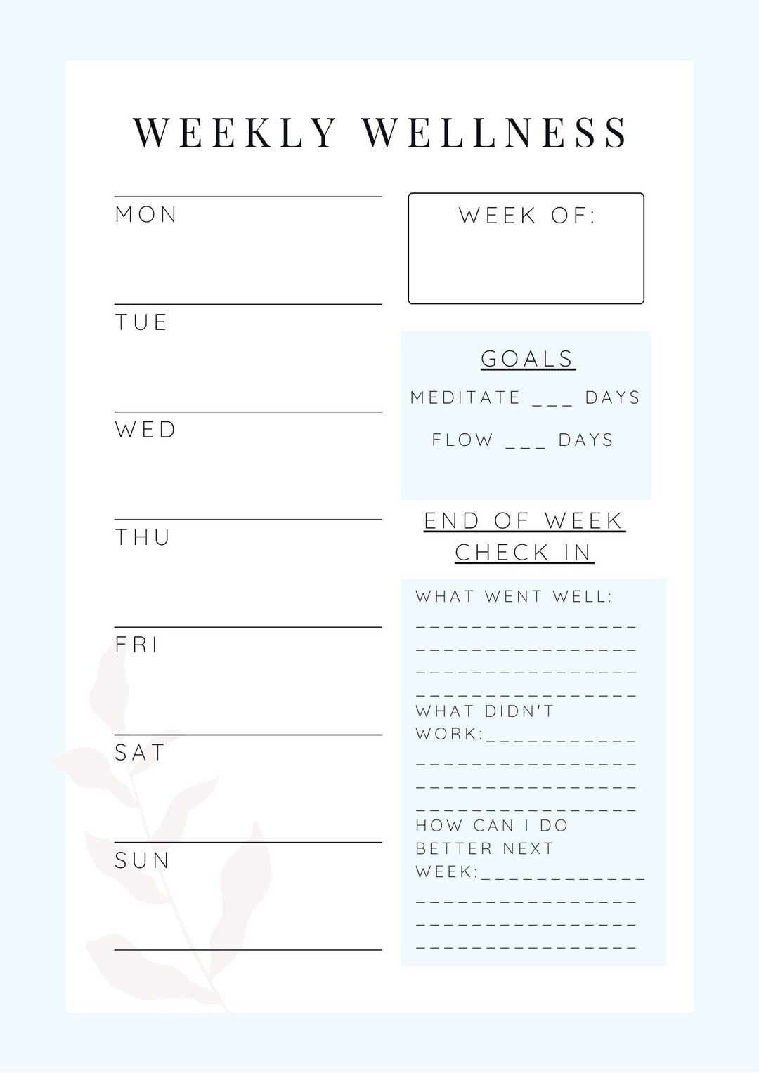 Weekly Wellness Tracker - Etsy