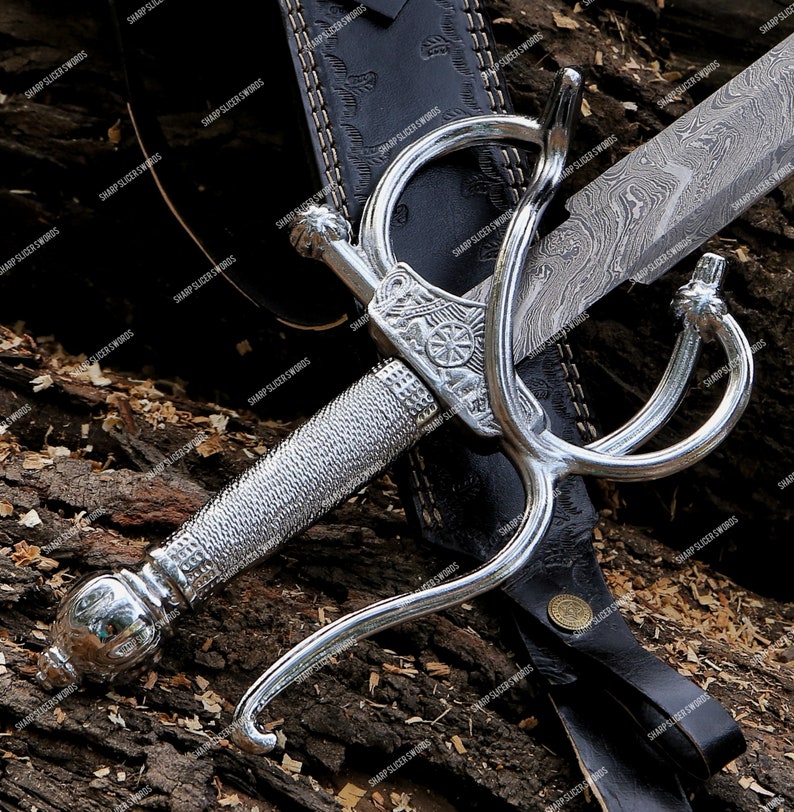 Hand Forged Damascus Steel Rapier Sword With Leather Sheath - Etsy