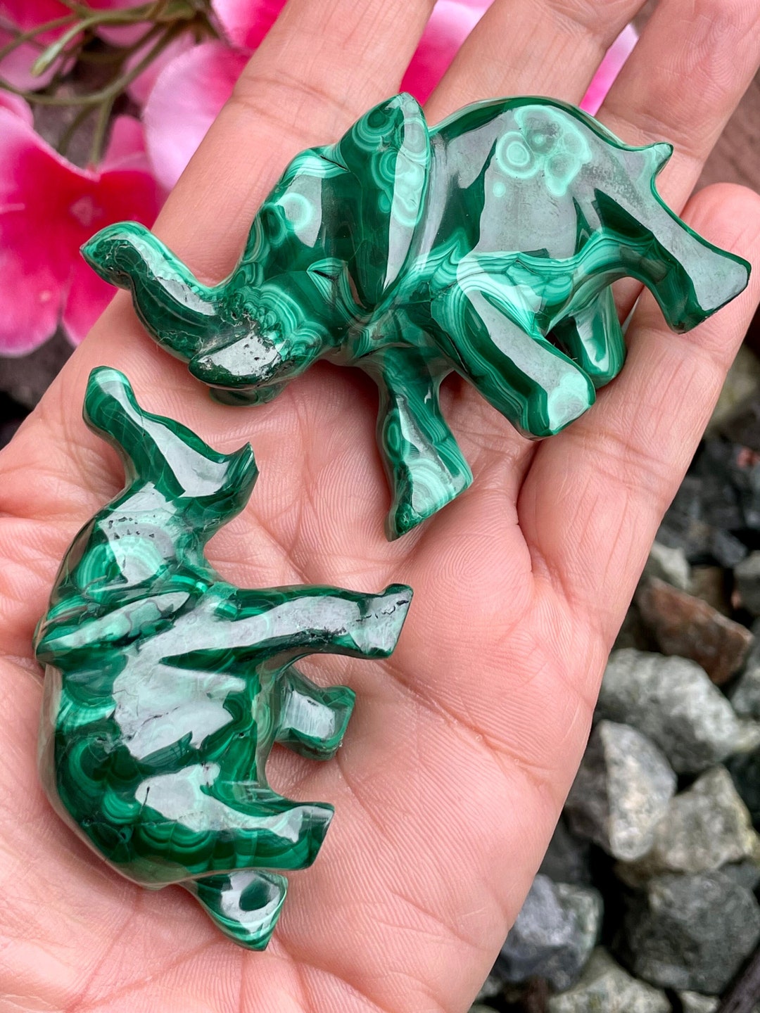 Luxuriant Green Malachite Elephants, Natural Crystals, Elephant Totem ...