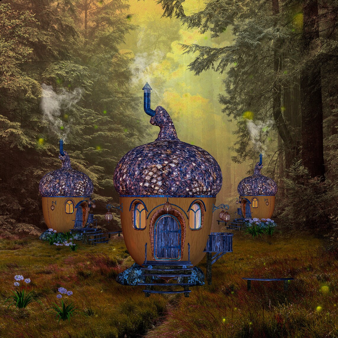 Acorn Village-fantasy Background-digital Background-fairy-elf-villiage ...