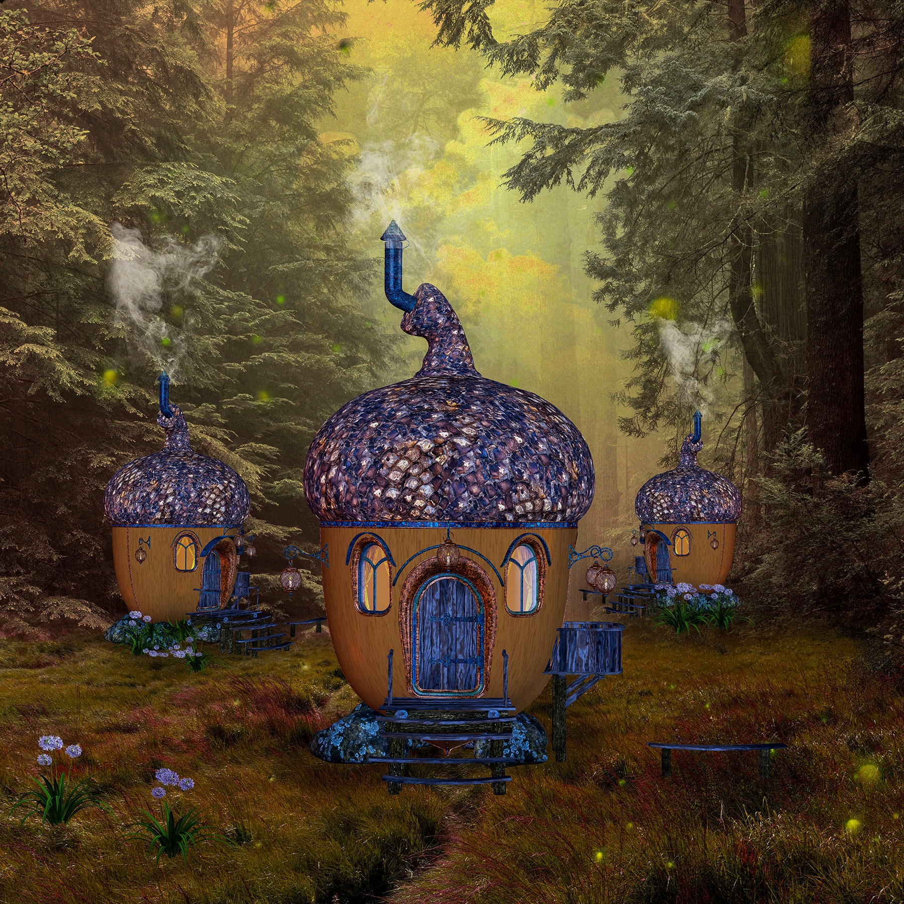 Acorn Village-fantasy Background-digital Background-fairy-elf-villiage ...