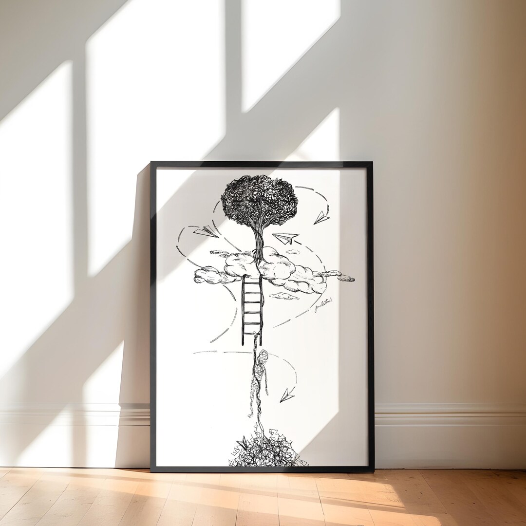 Lofty Dreams Art Print | Surreal Tree, Ladder, and Clouds - Etsy