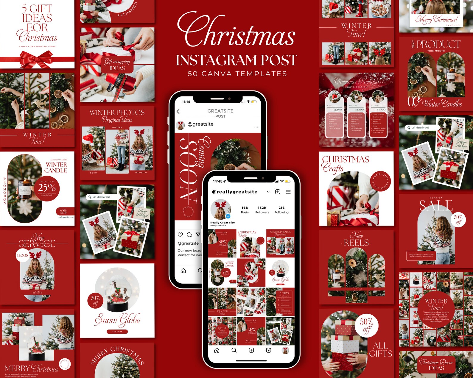 Christmas Instagram Post Templates / Red Holiday Social Media Templates ...