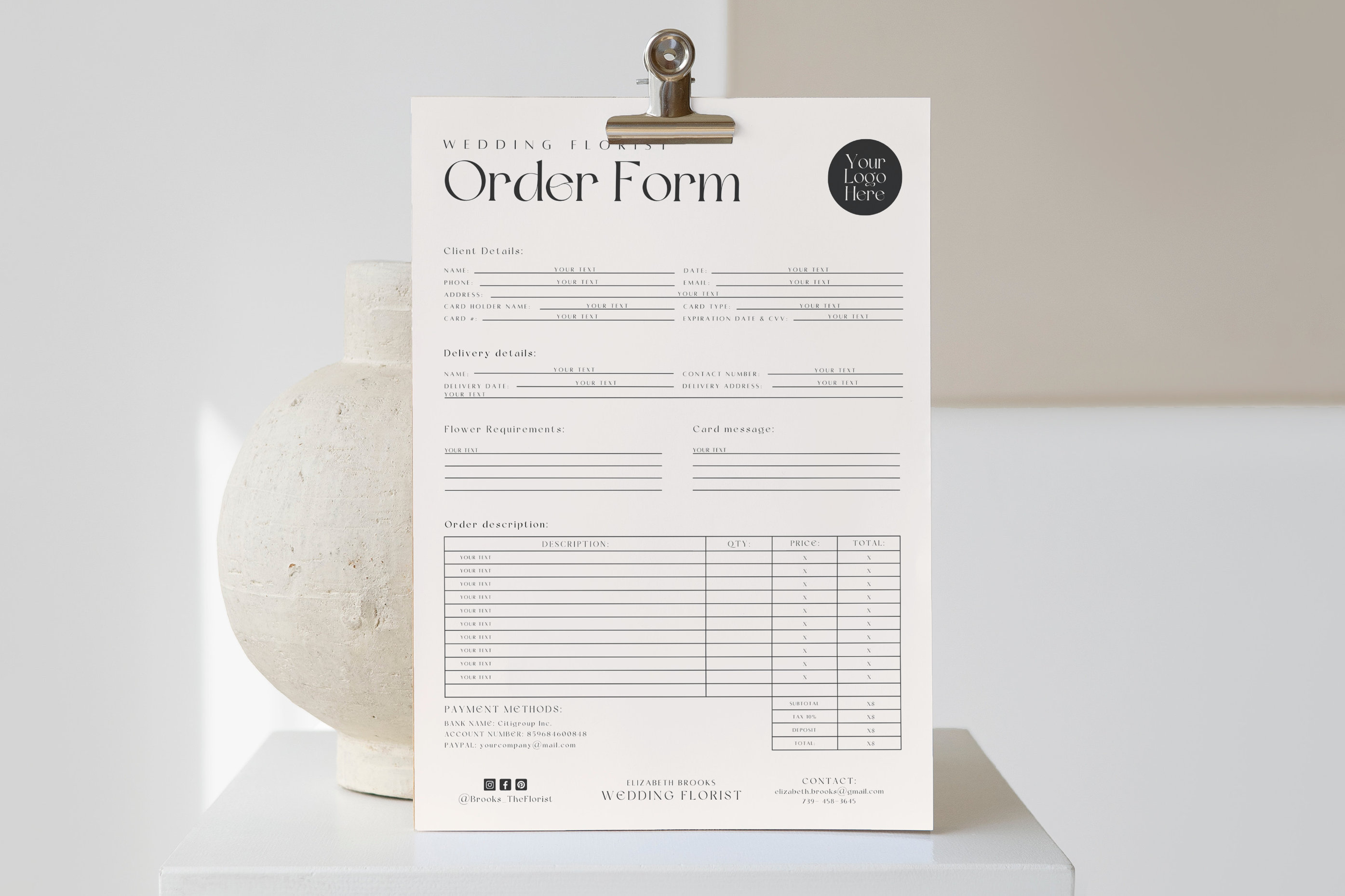 Florist Order Form Template / Canva Order Forms for Florist / | Etsy