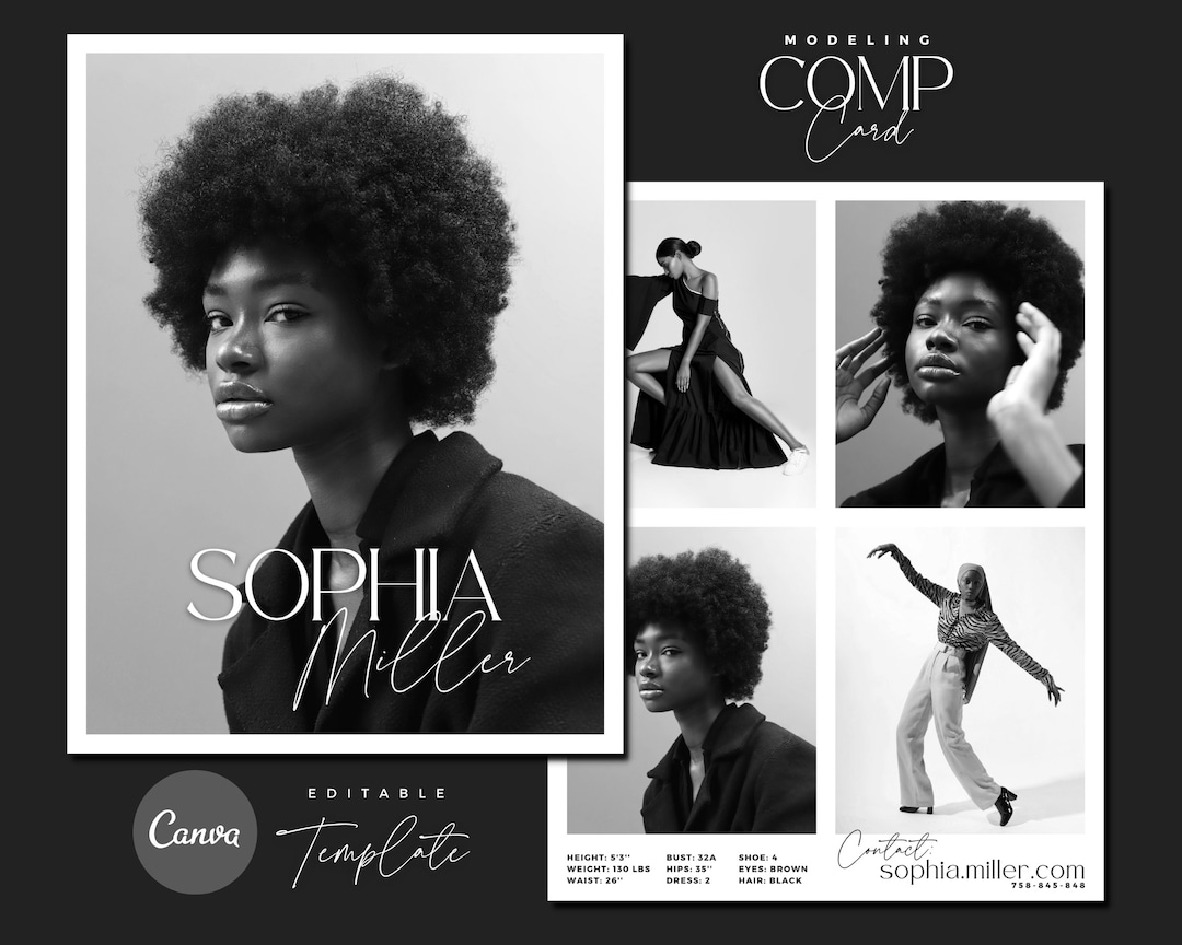 Model Comp Card / Canva Template / Fashion Model Zed Card / Model ...