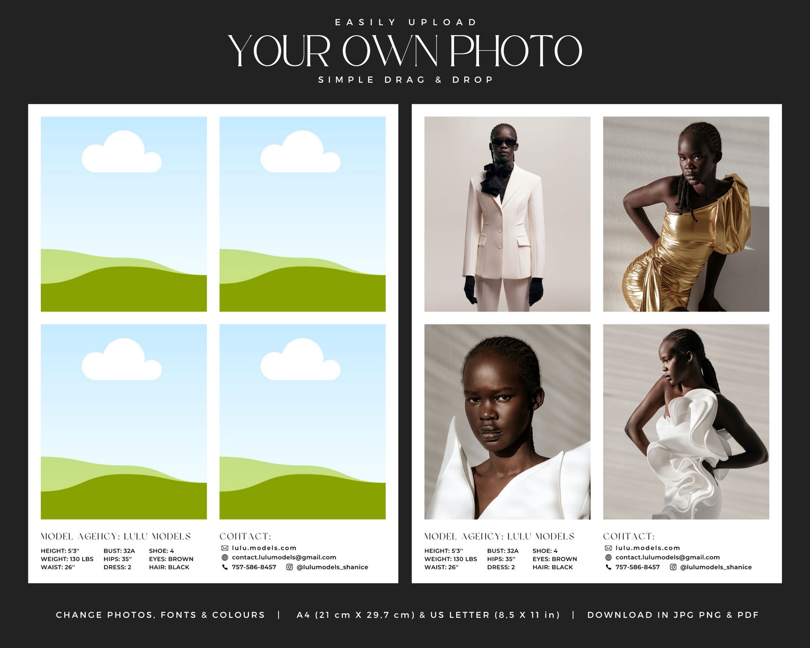 Model Comp Card / Canva Template / Fashion Model Zed Card / Model ...