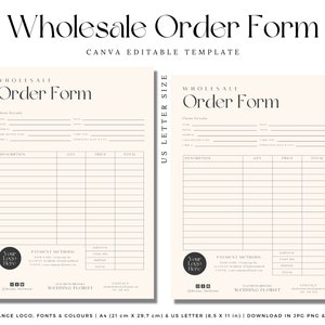 Wholesale Order Form Template / Canva Order Forms / Editable Invoice ...