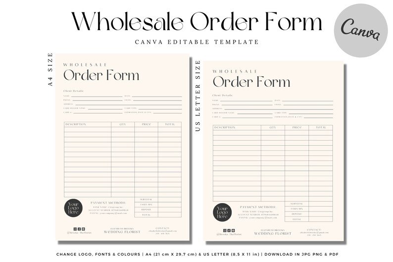 Wholesale Order Form Template / Canva Order Forms / Editable | Etsy