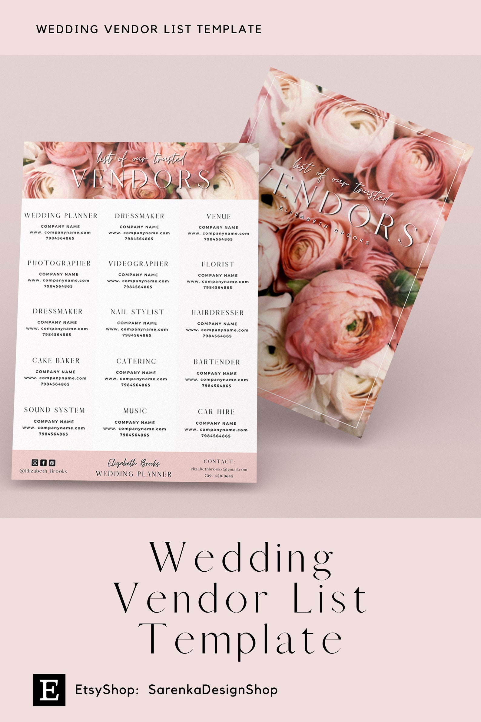 Vendor List Editable Wedding Template Wedding PLanner | Etsy