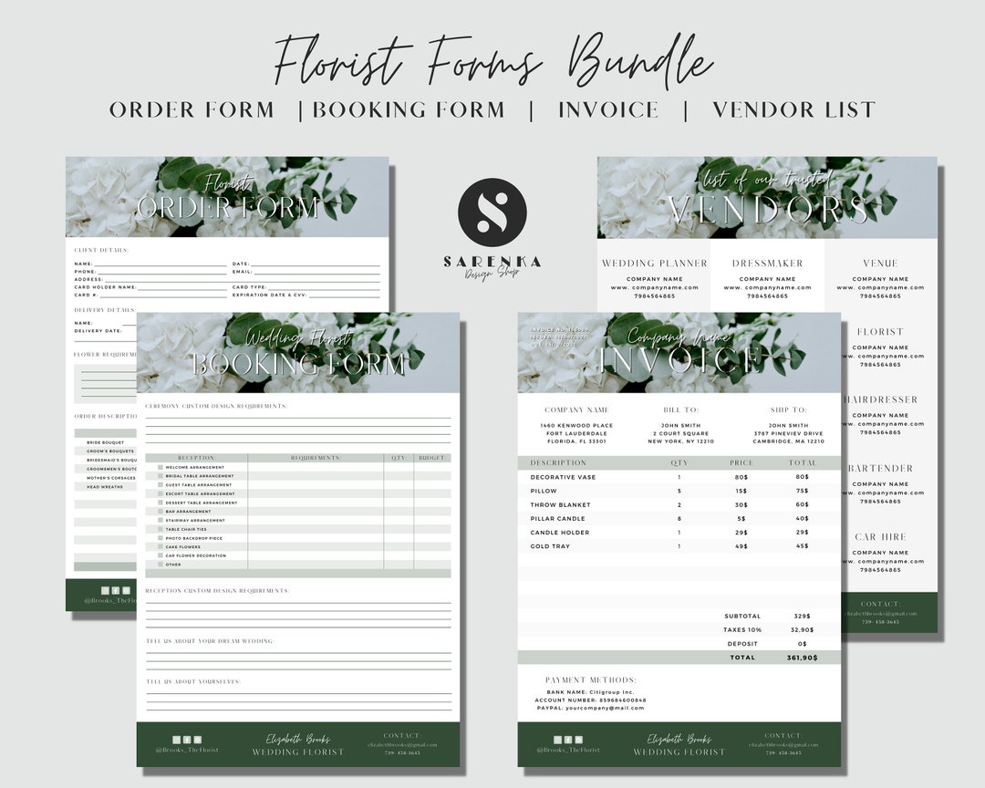 Florist Forms Bundle, Florist Branding Pack Templates, Booking Form ...