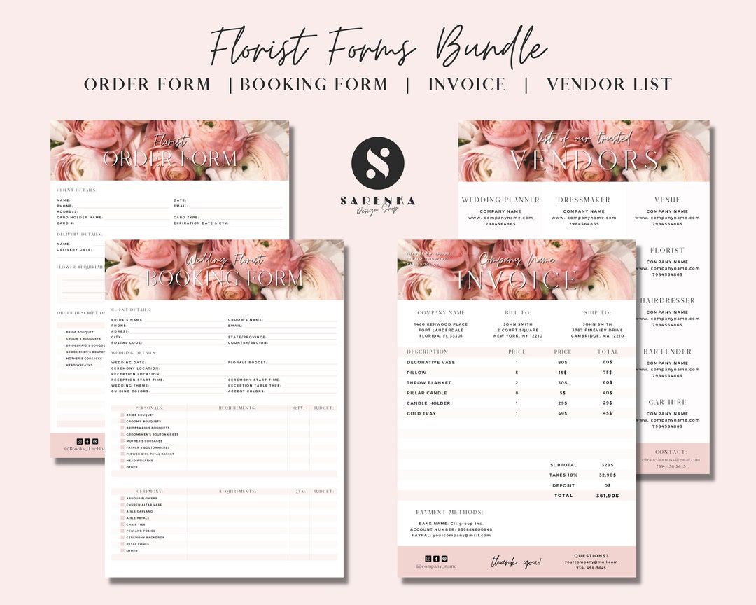 Florist Forms Bundle, Florist Forms Template With Booking Form, Order ...