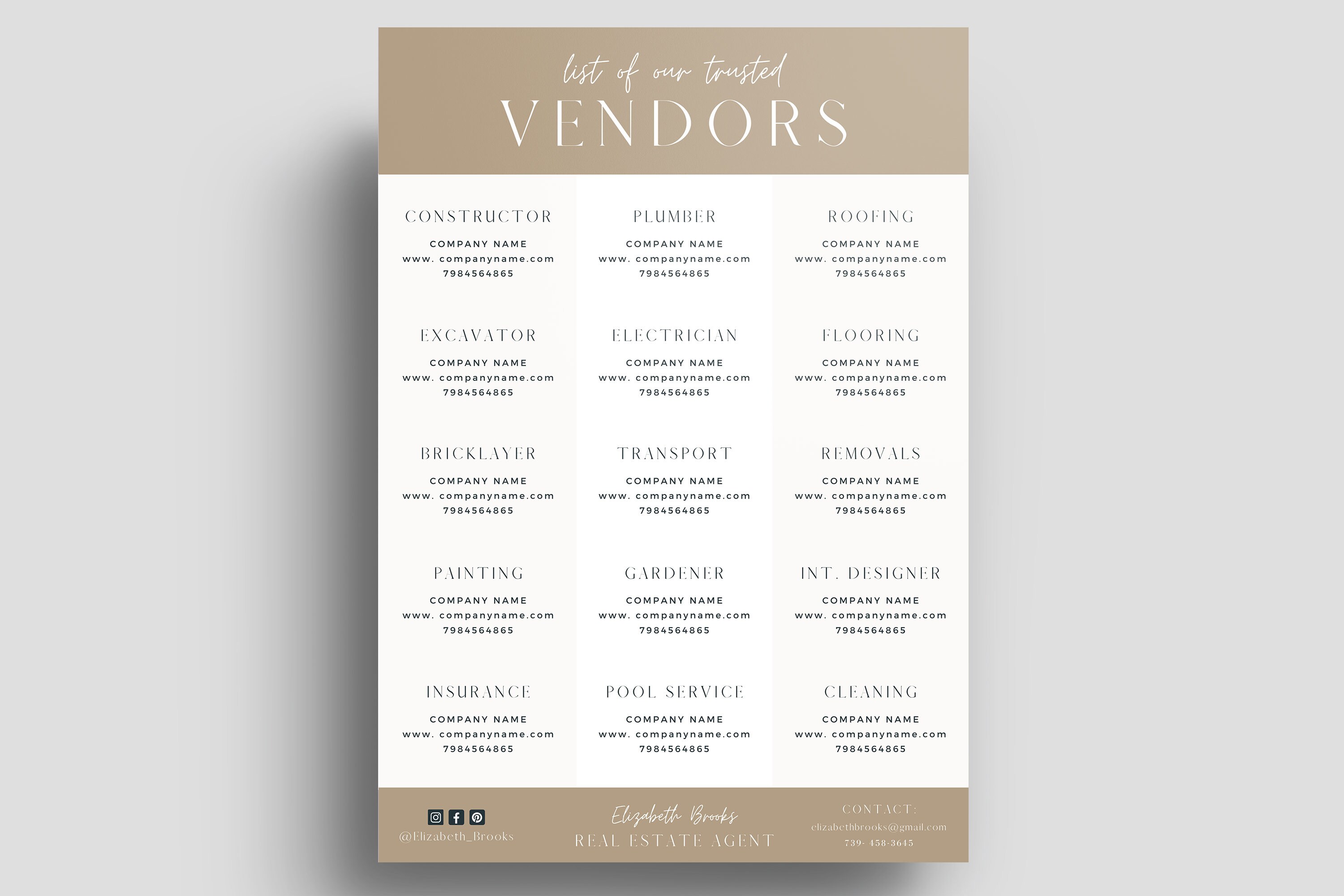 Vendor List Editable Template Real Estate Marketing Trusted - Etsy
