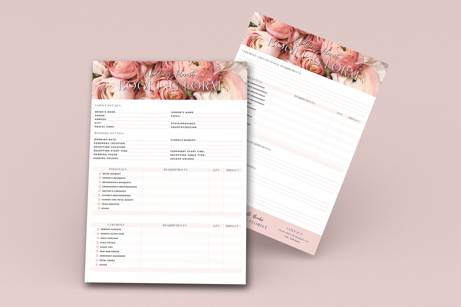 Florist Wedding Booking Form / Wedding Order Forms / Florist - Etsy