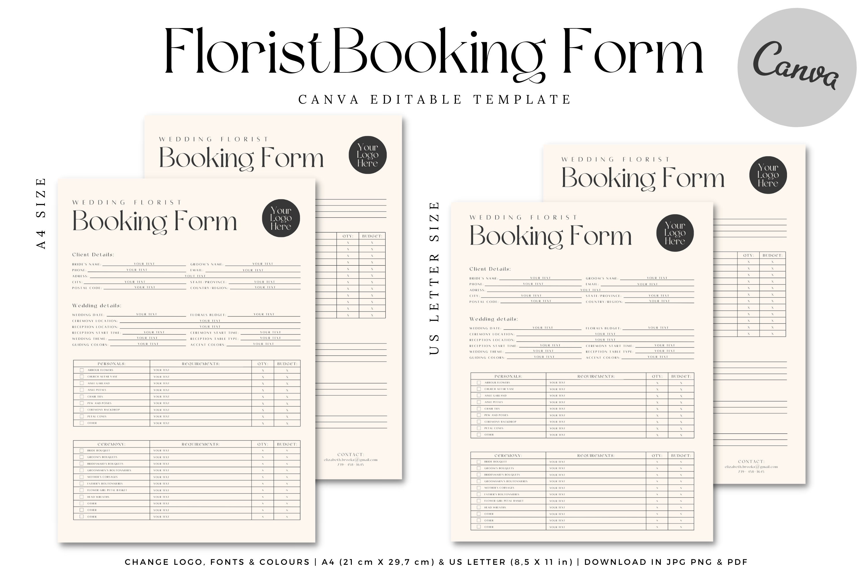 Florist Wedding Booking Form / Wedding Order Forms / Florist ...