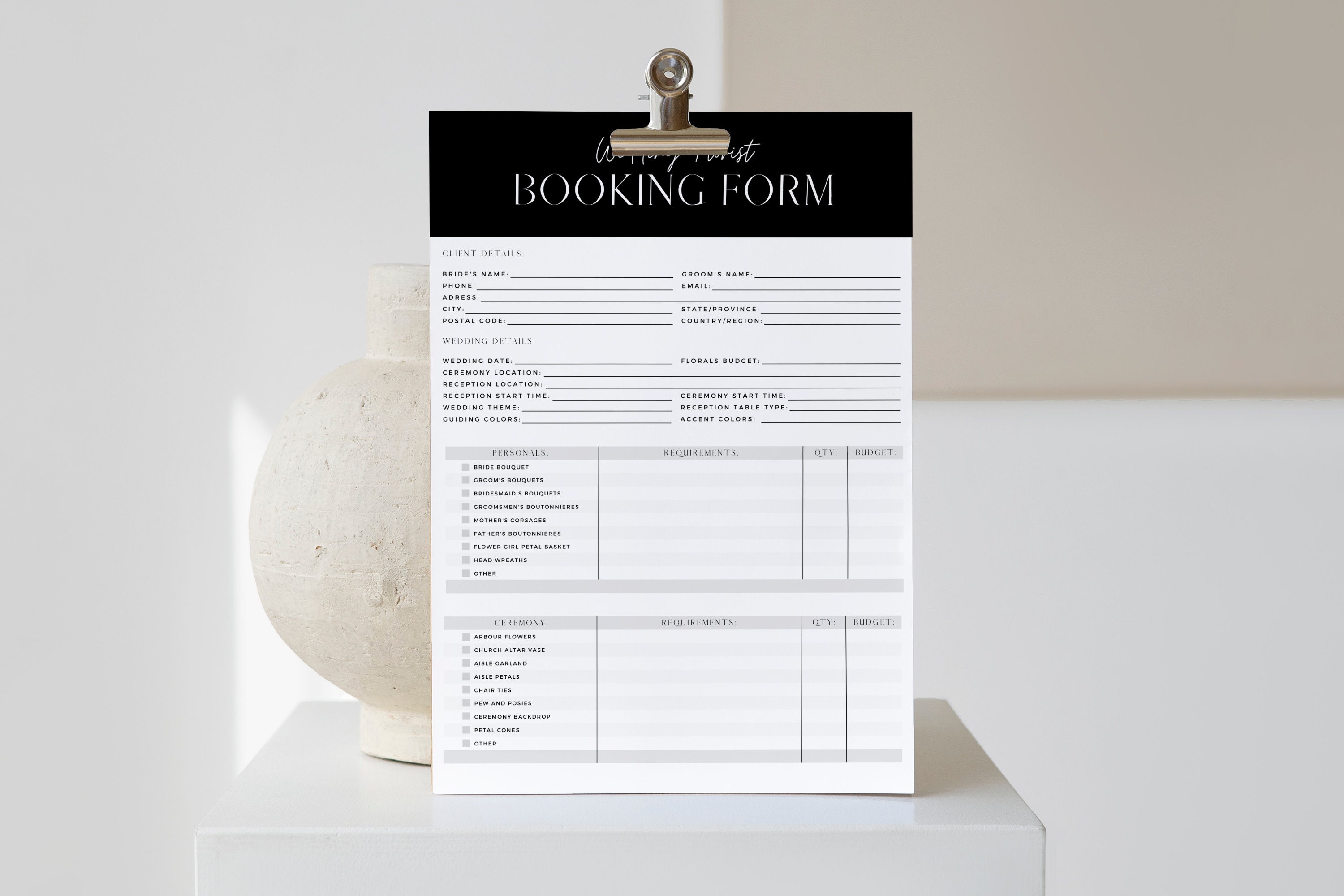 Florist Wedding Booking Form / Wedding Order Forms / Florist - Etsy