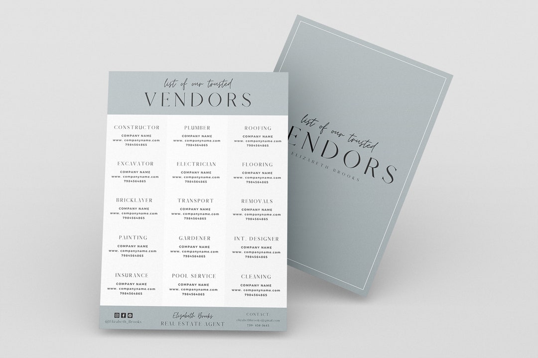 Vendor List, Editable Template, Real Estate Marketing, Trusted Vendors ...