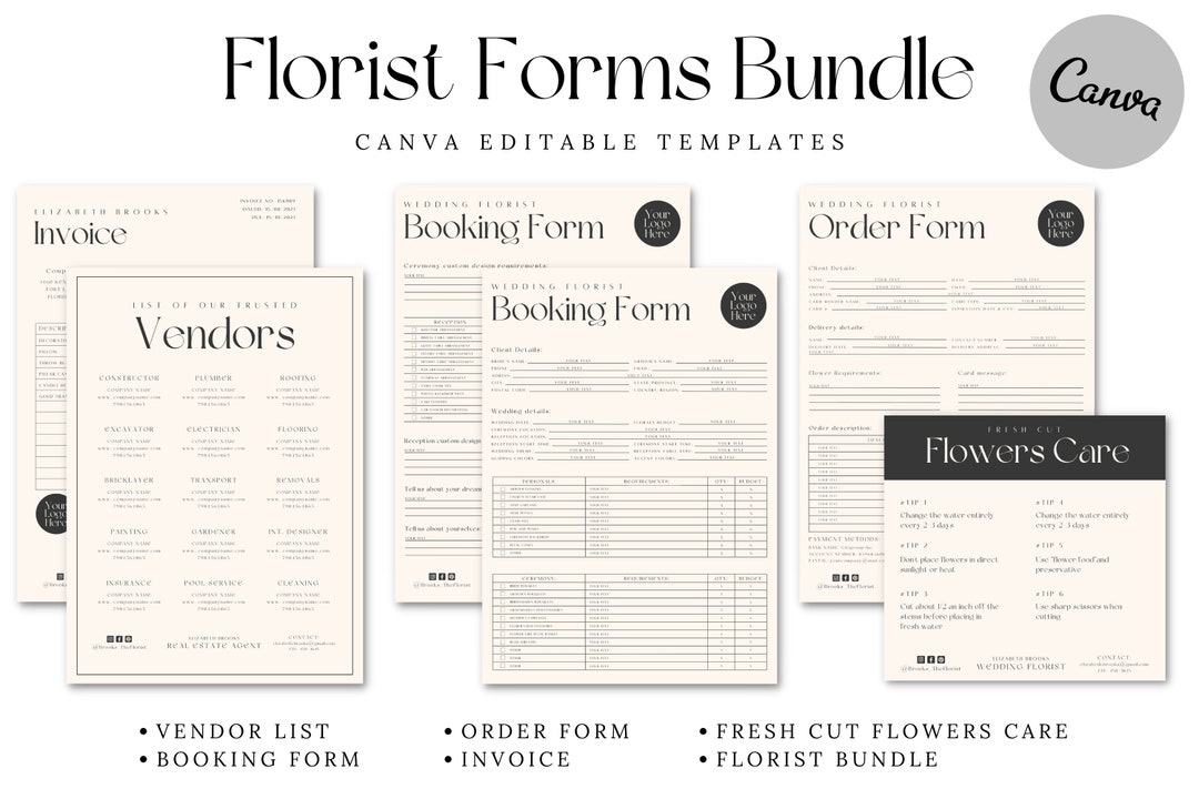 Florist Forms Templates Bundle, Florist Branding Pack, Booking Form ...