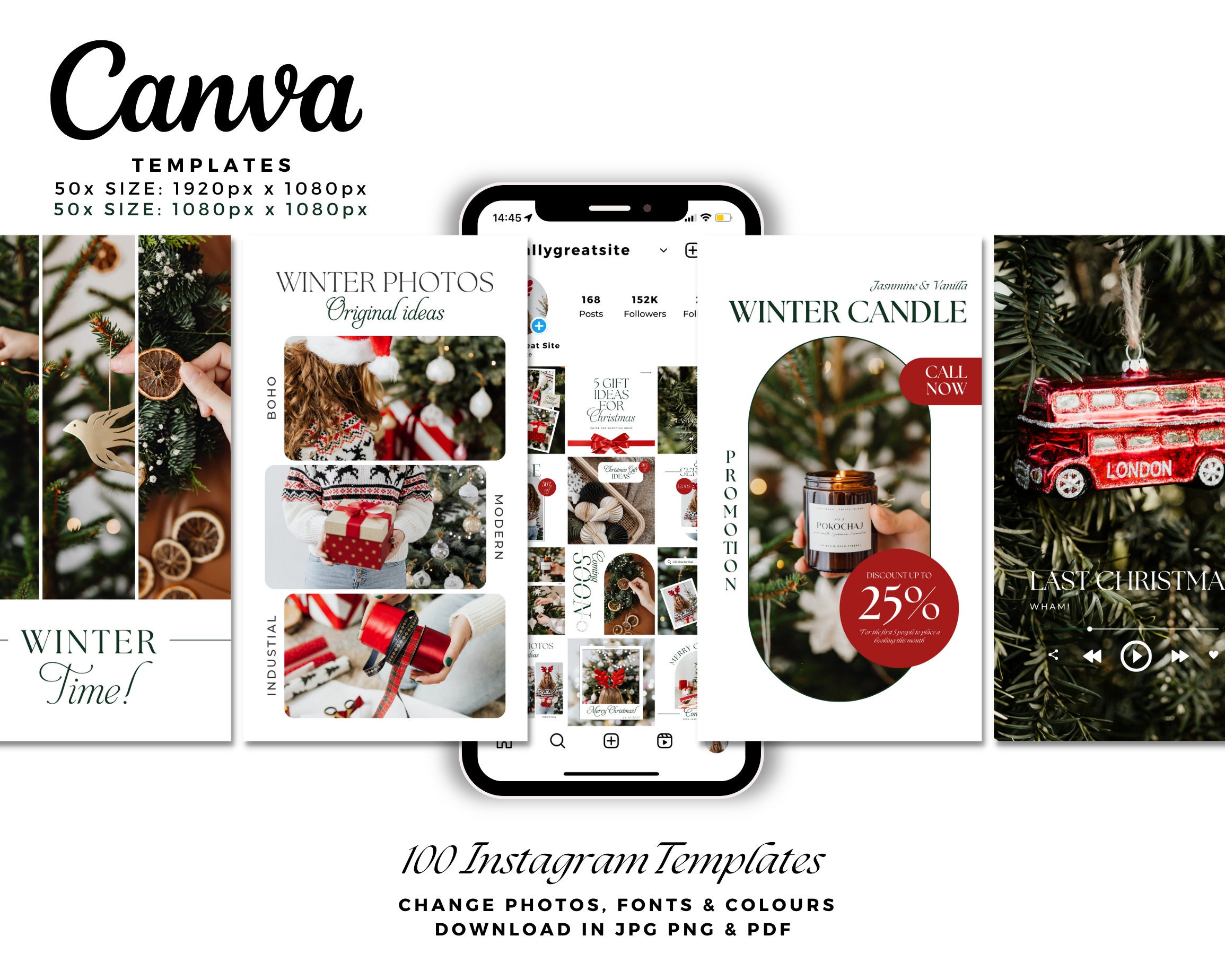 Christmas Instagram Templates / Holiday Social Media Bundle / Instagram ...