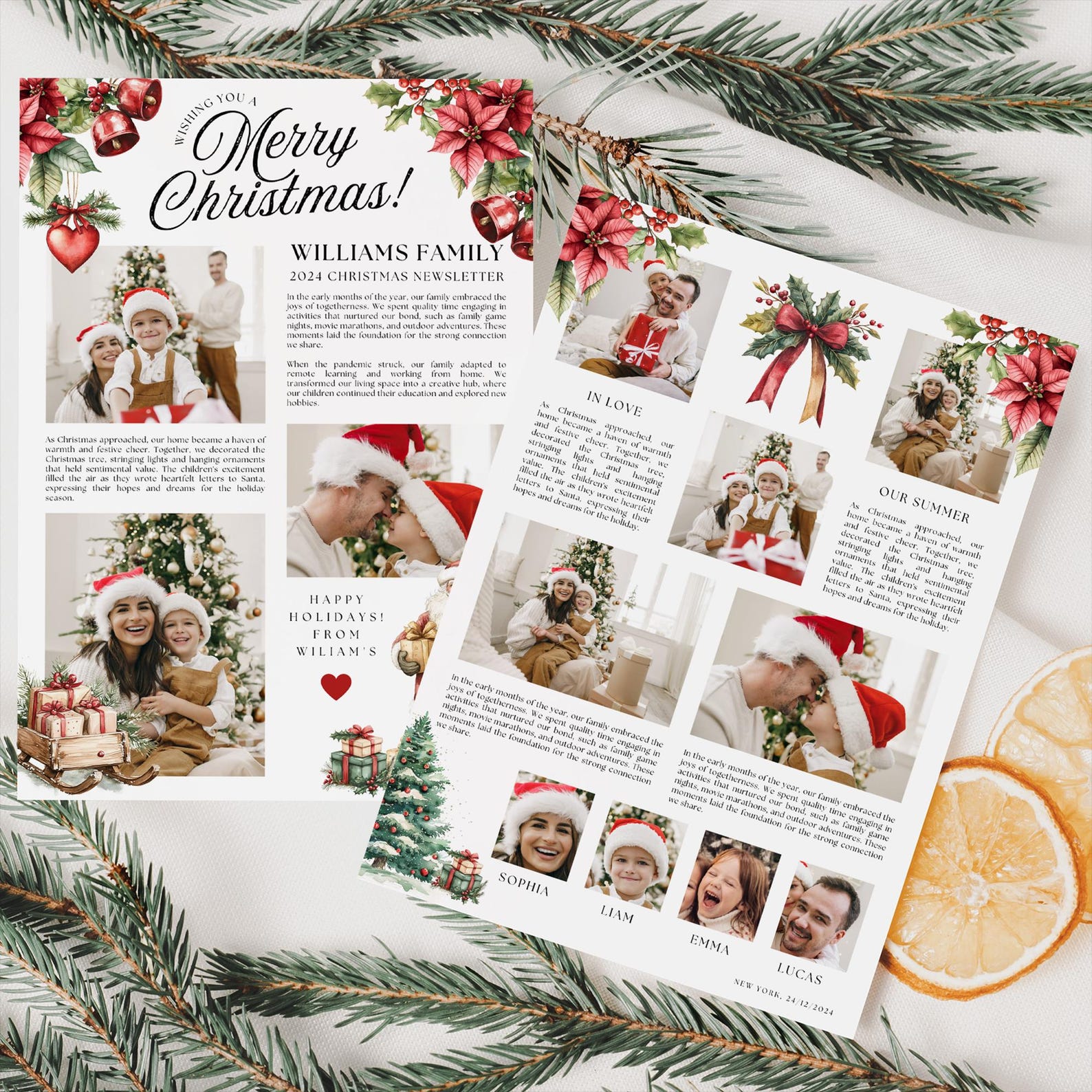 Christmas Newsletter Template / Family Year in Review / Holiday ...