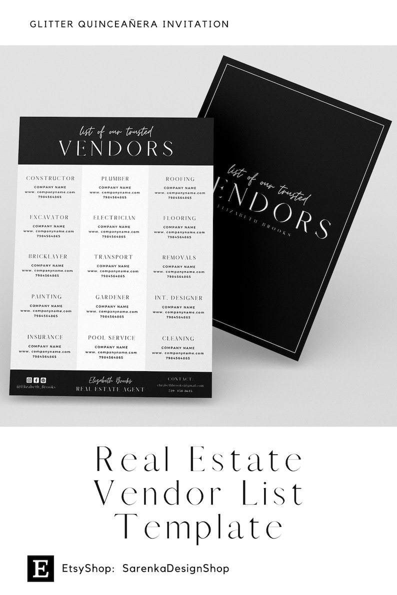 Vendor List Editable Template Real Estate Marketing Trusted - Etsy