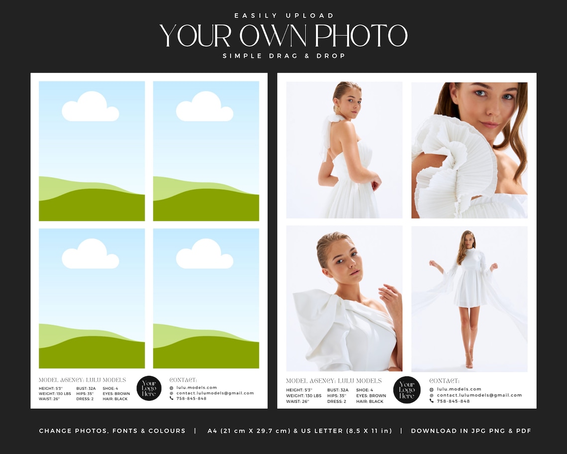 Model Comp Card / Canva Template / Fashion Model Zed Card / Model ...