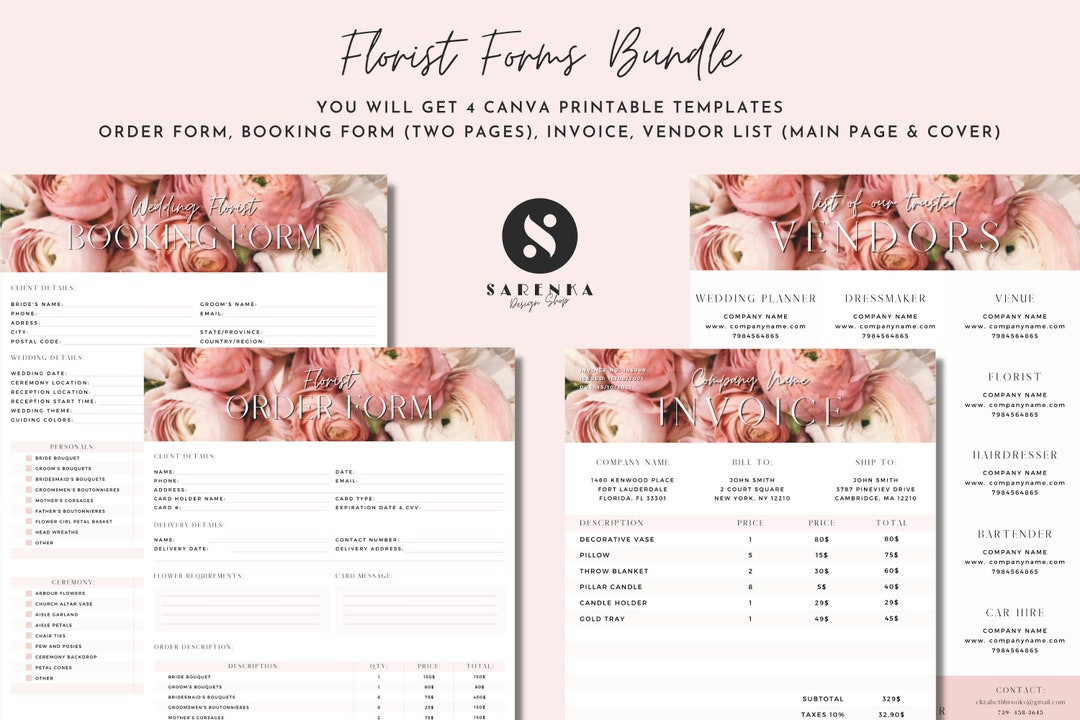 Florist Forms Bundle, Florist Forms Template With Booking Form, Order ...
