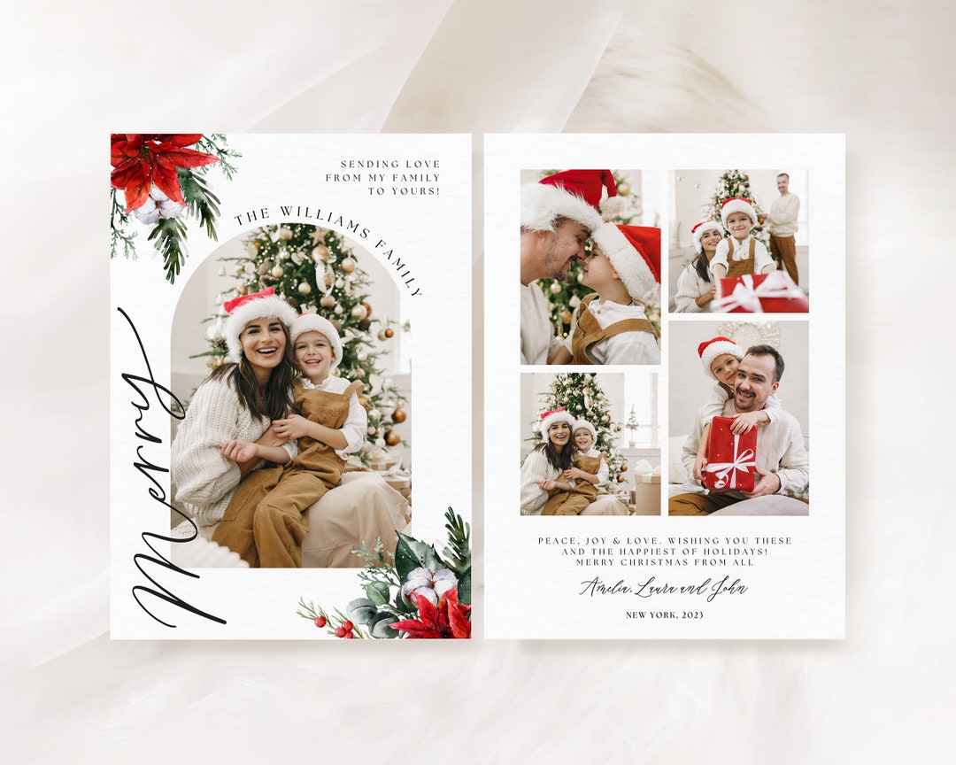 Poinsettia Christmas Card Template / Holiday Greeting Card Canva ...