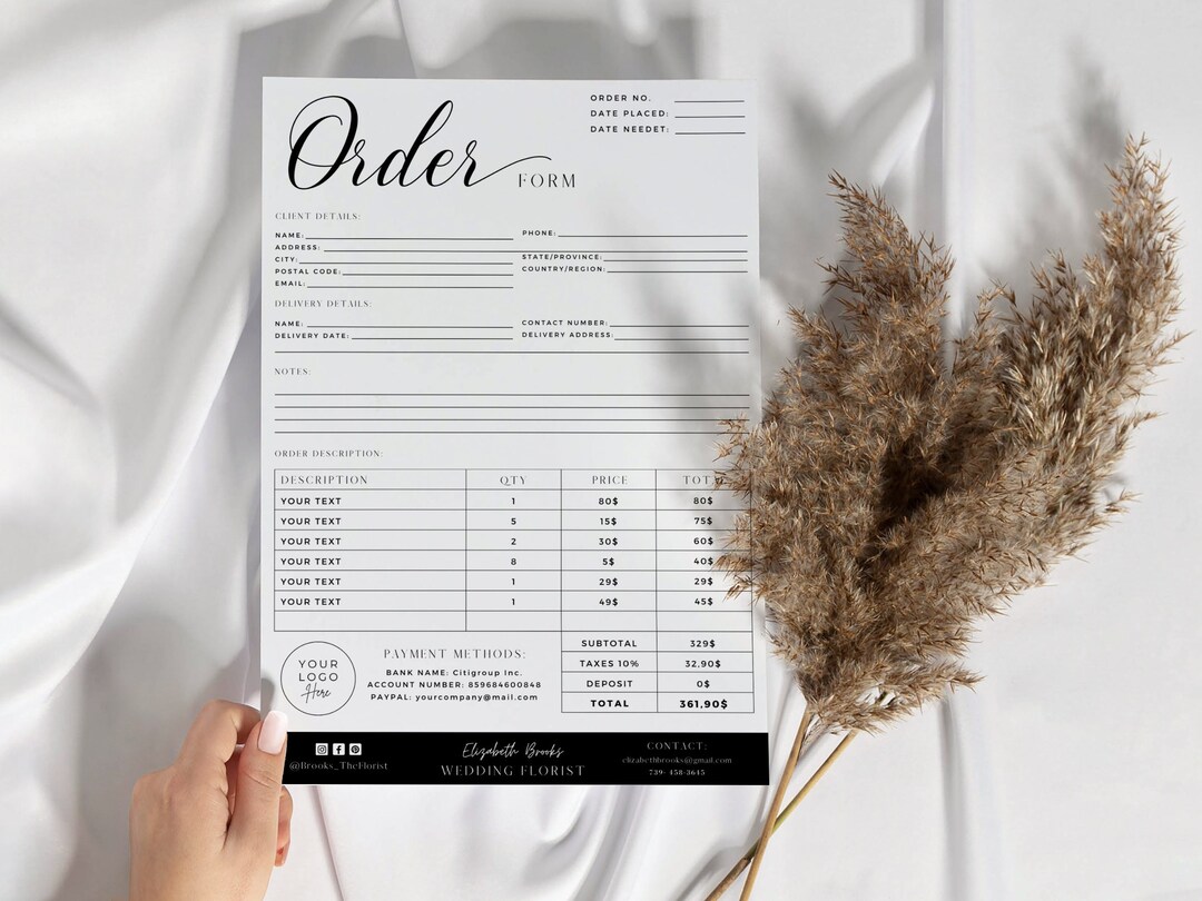 Custom Order Form Template / Order Form Canva Template / Invoice ...