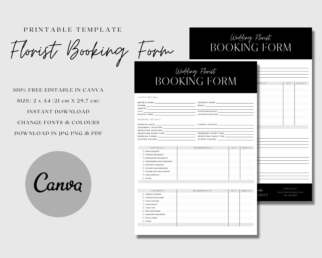 Florist Wedding Booking Form / Wedding Order Forms / Florist ...