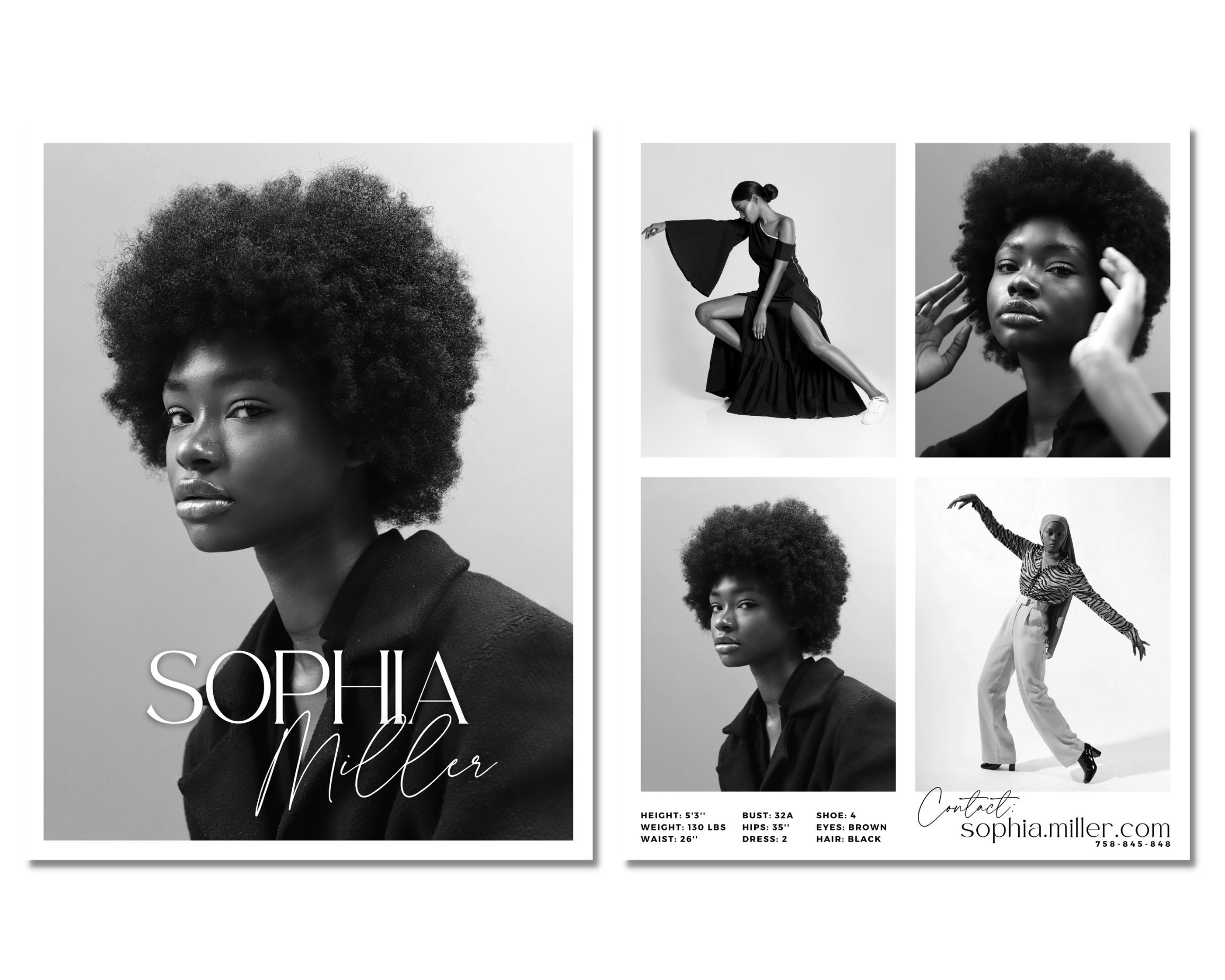 Model Comp Card / Canva Template / Fashion Model Zed Card / Model ...