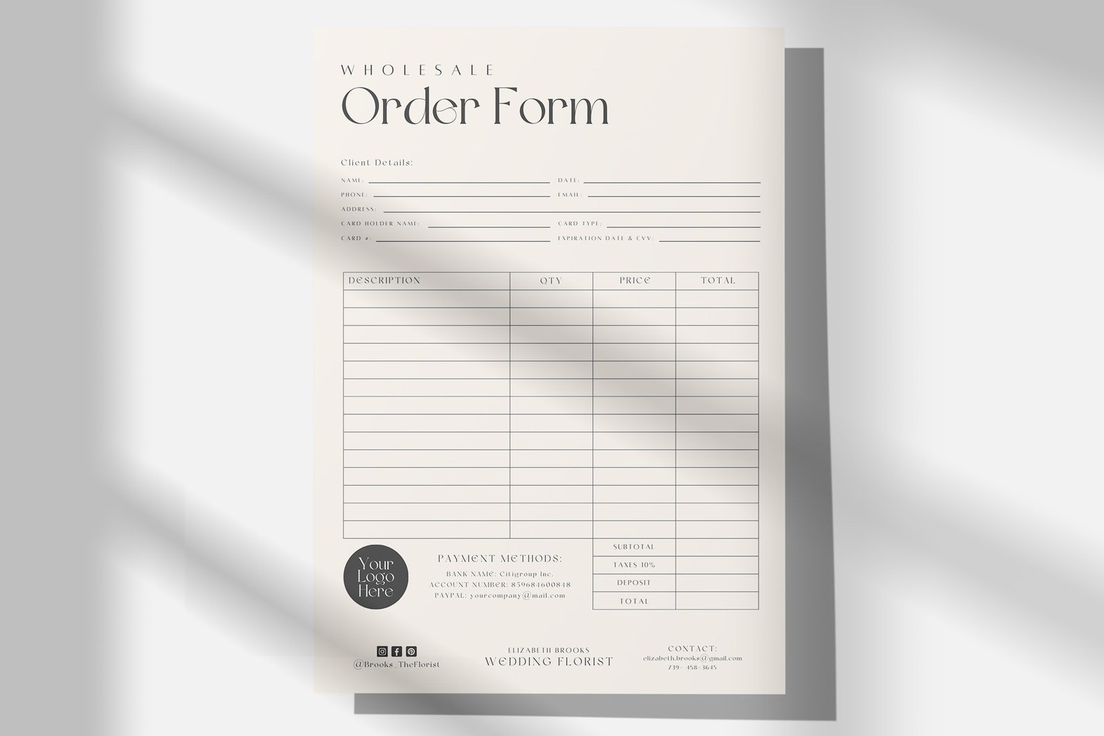 Wholesale Order Form Template / Canva Order Forms / Editable | Etsy